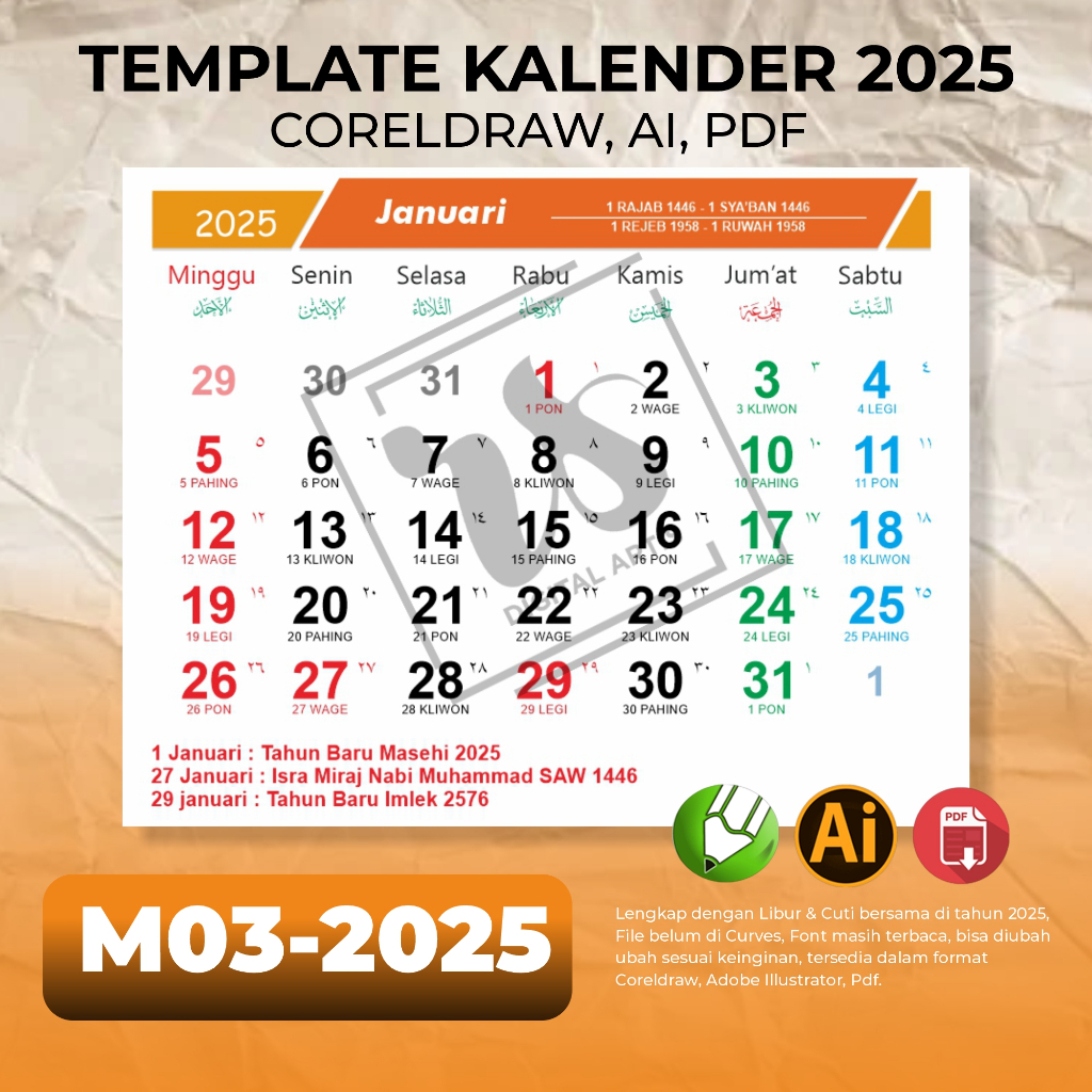 Jual Template Kalender 2025 Model 03 - Vektor CDR, AI, PDF | Shopee ...