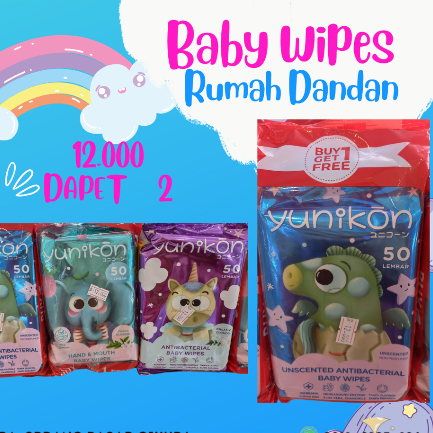 Jual BELI 1 GRATIS 1 Yunikon Baby Wipes Antibacterial - Hand & Mouth ...