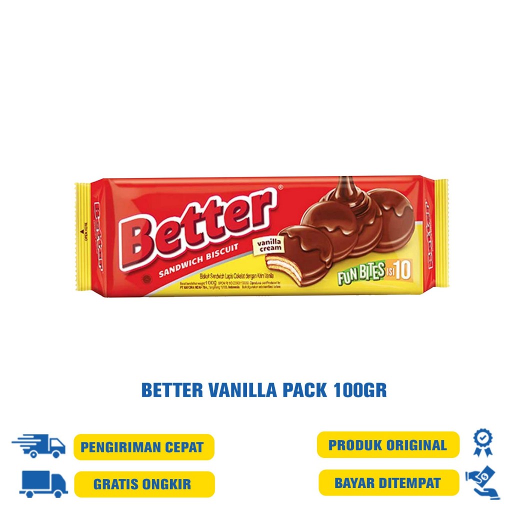 Jual BETTER BISKUIT COKELAT VANILLA PACK | POUCH 100 GR | Shopee Indonesia