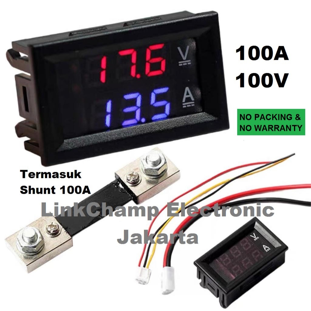 Jual Asahikawa Dual Digital Voltmeter Ampermeter DC 0-100V 100A+Shunt 100A | Shopee Indonesia