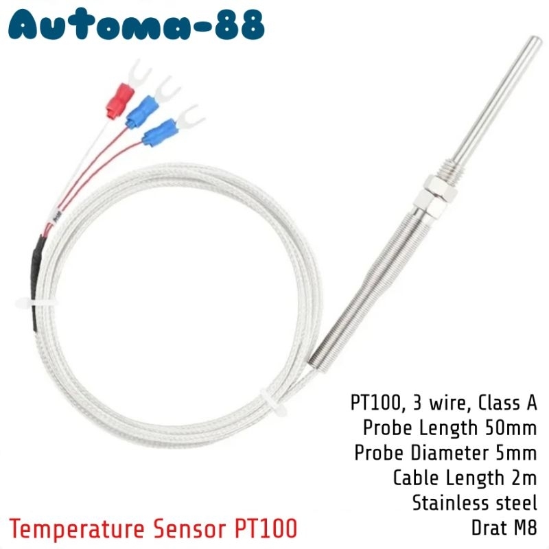 Jual Temperature Sensor RTD PT100 3 Wire Probe 50mm 5cm Drat M8 panjang ...