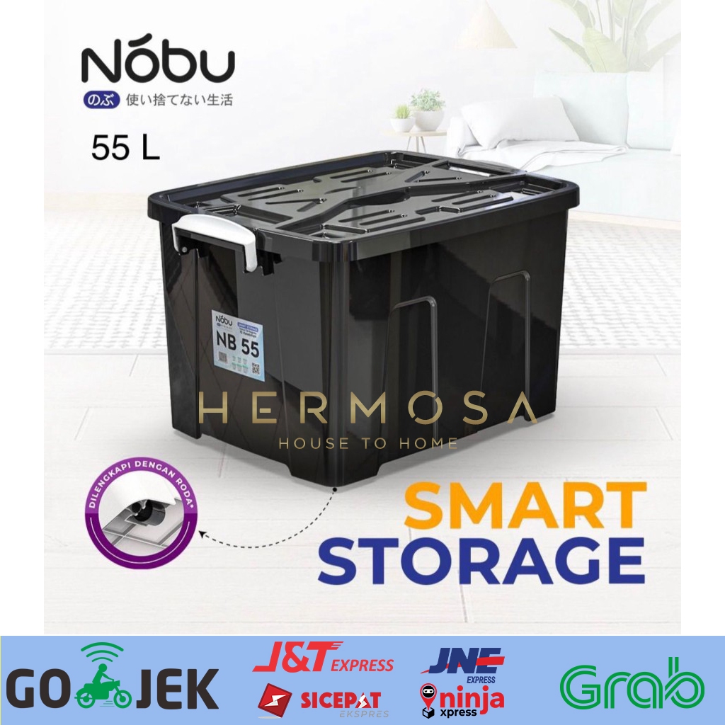 Jual NOBU box container serbaguna 55L dengan tutup dan ada roda tempat ...
