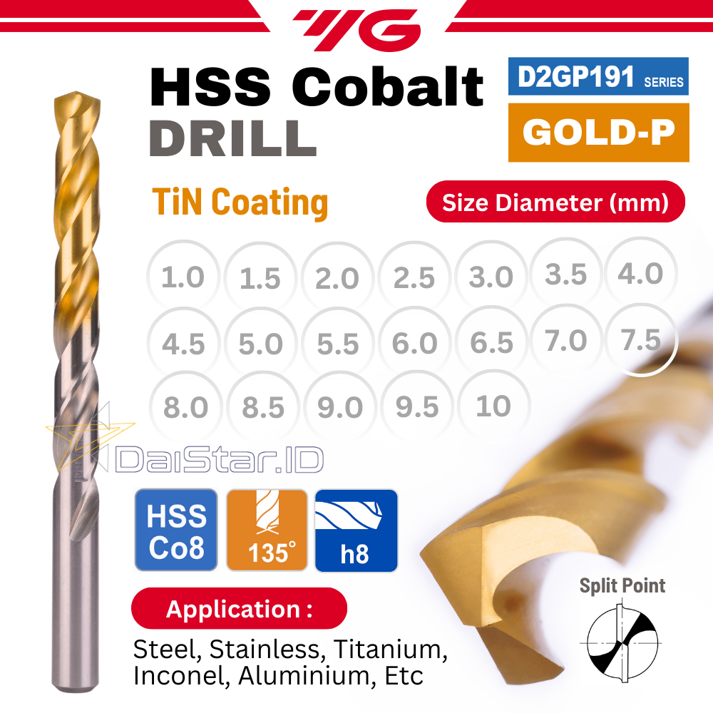 Jual Mata Bor Gold P HSS Cobalt 1|1.5 |2|2.5|3|3.5|4|4.5|5|5.5|6|6.2|6. ...