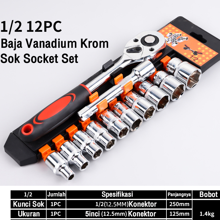 Jual Kunci Sok Wrench 1/2" Rachet Handle Multifungsi Kunci Set Socket 1 ...