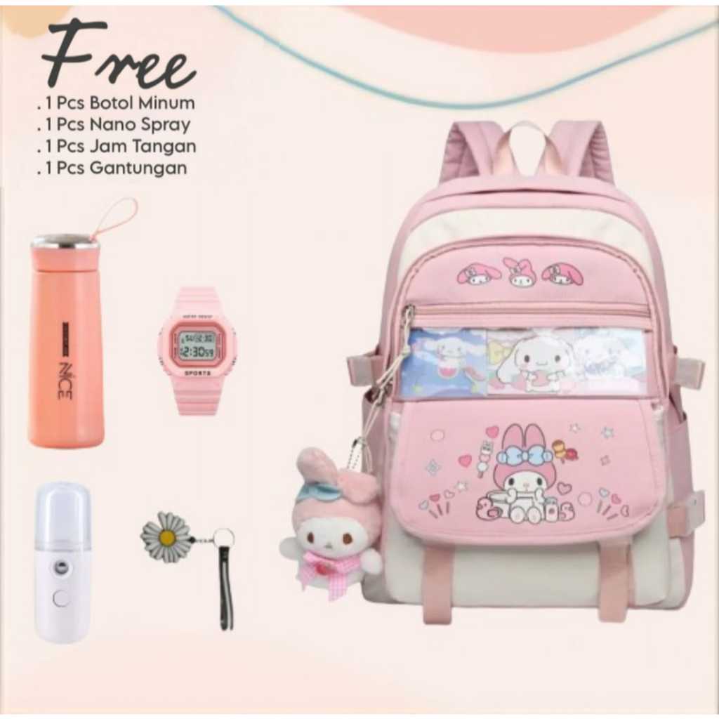 Jual BANYAK BONUSNYA 5IN1 Tas Ransel Anak Karakter Sanrio Kuromi Cinnamoroll Sekolah SD SMP SMA ...