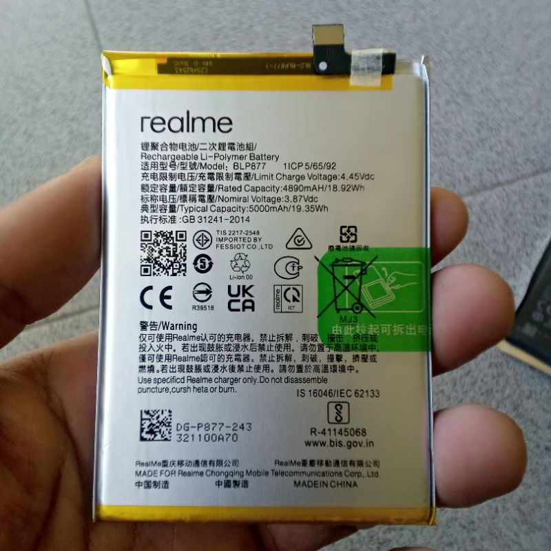 Jual BATERAI BATRE REALME C30 C3 C33 BLP877 ORIGINAL DISTRIBUTOR ...