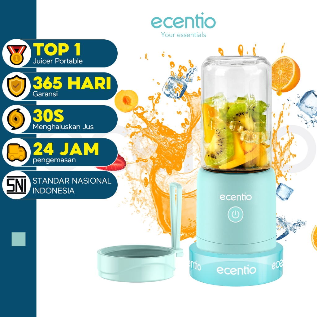 Jual ecentio blender mini juicer Jus 8 pisau kaca tebal portable 380ml dengan cangkir tutup ...