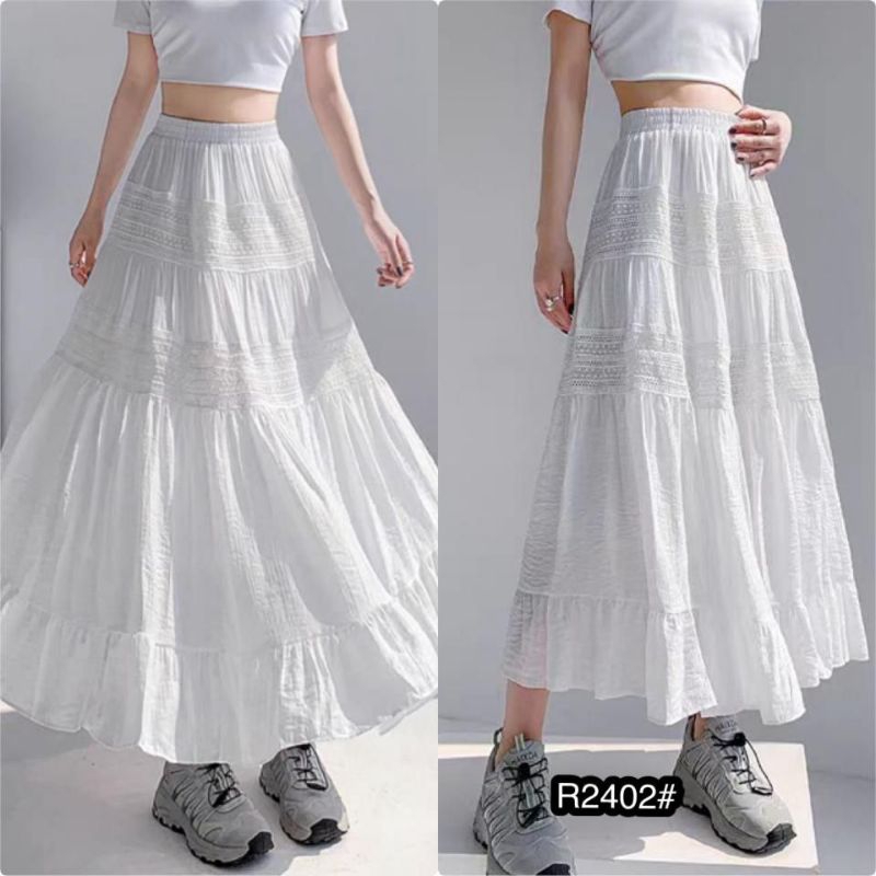 Jual SNOW WHITE - Rok Katun Ruffle Renda Bordir Premium Import | Shopee ...