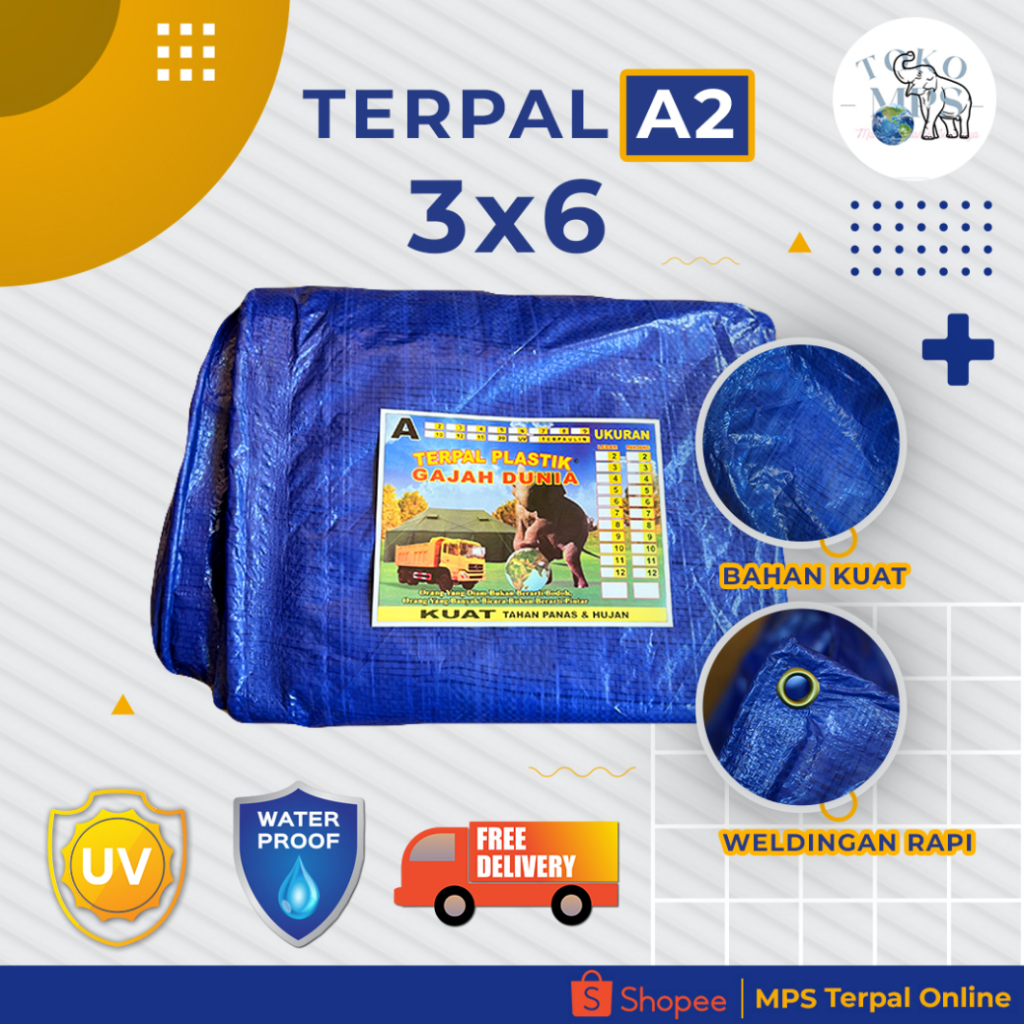 Jual TERPAL PLASTIK A2 UK. 3X6 CAP GAJAH DUNIA | Shopee Indonesia