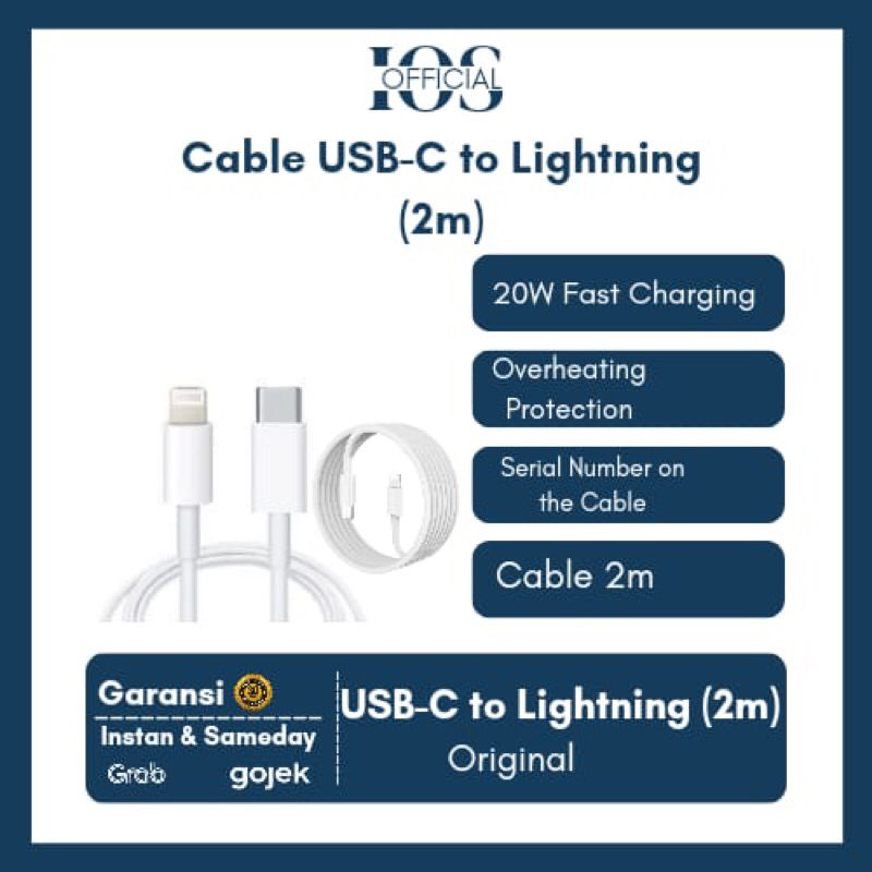 Jual Kabel 20W USB-C to Lightning Fast Charging 2 meter | Shopee Indonesia