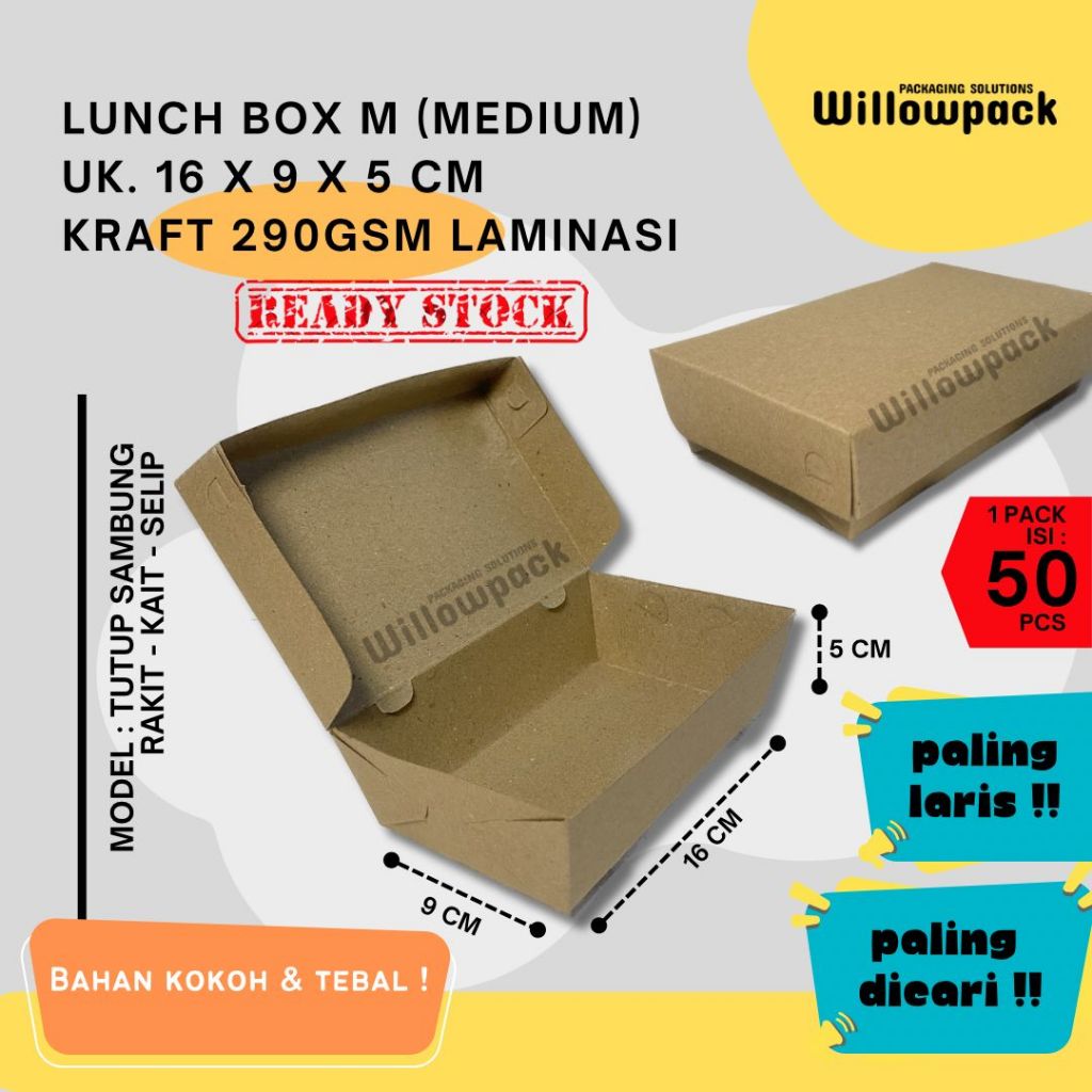 Jual LUNCH BOX KRAFT M 16x9x5 MEDIUM ( MIN 50 PCS ) DUS KRAFT LAMINASI ...