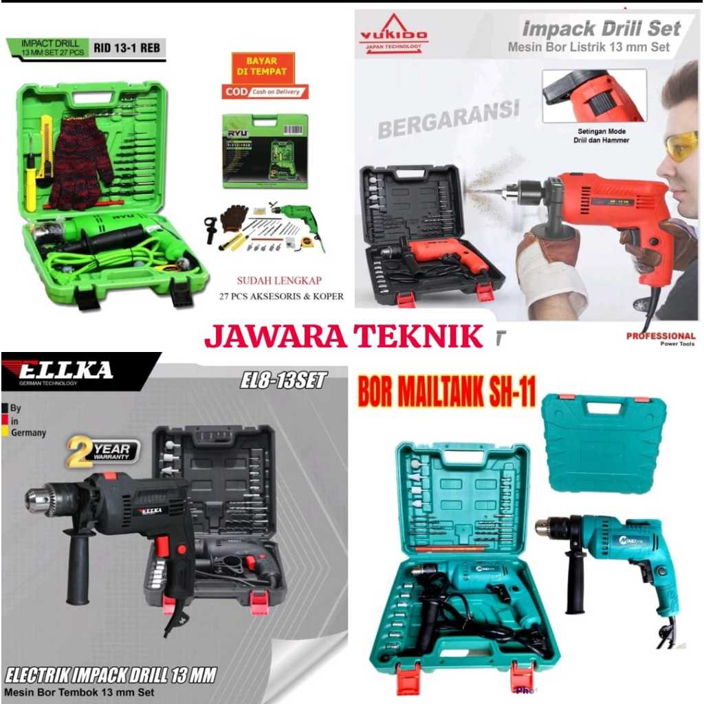 Jual BOR LISTRIK SET KOPER PAKET LENGKAP KEPALA BOR 13MM ORIGINAL ...