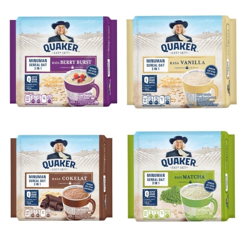 Jual Quaker 3in1 Vanilla/Coklat/Berry/Matcha 224gr (28gr x 8 sachet ...
