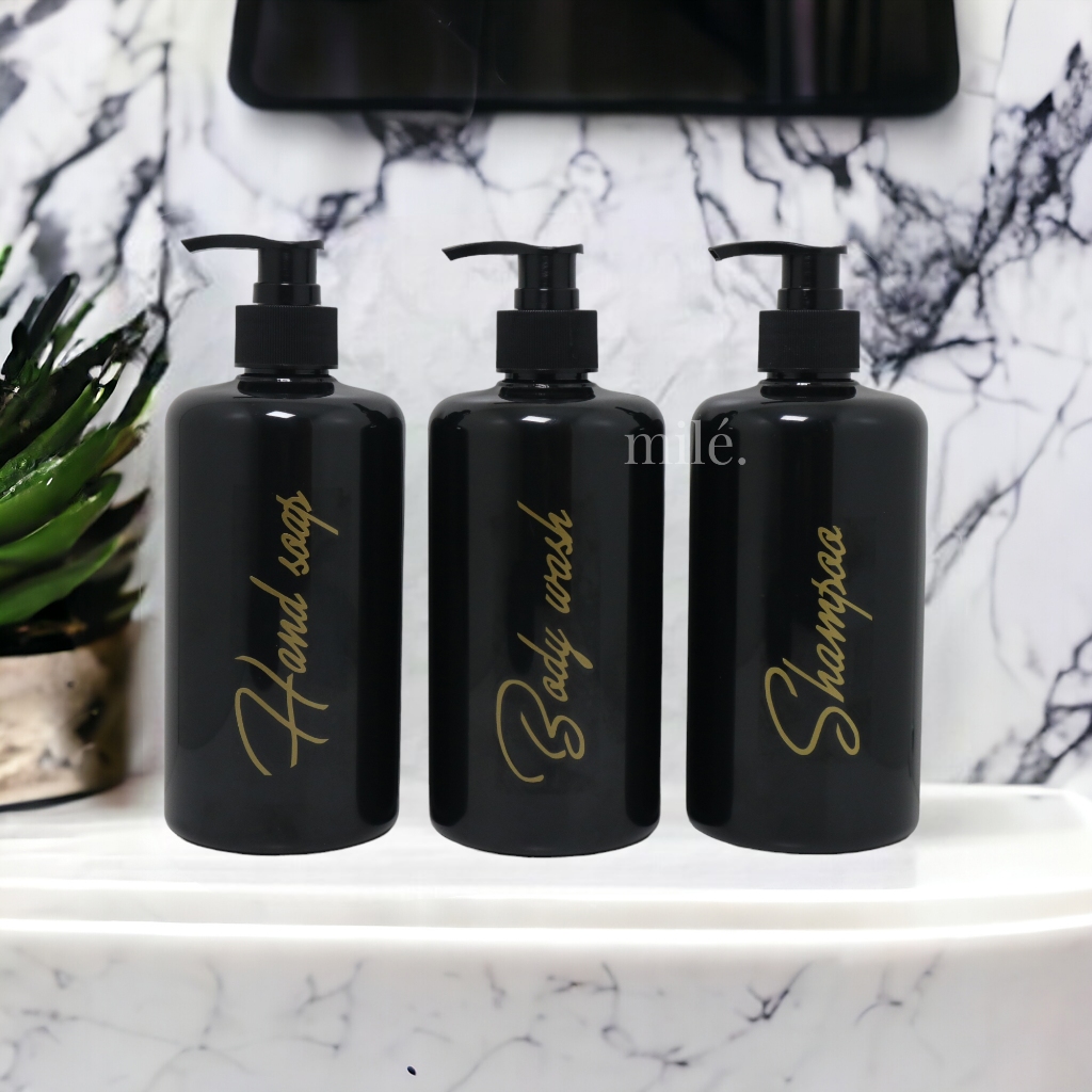 Jual BOTOL REFILL SABUN CAIR BOTOL HITAM GLOSSY STICKER ANTI AIR 500ML ...