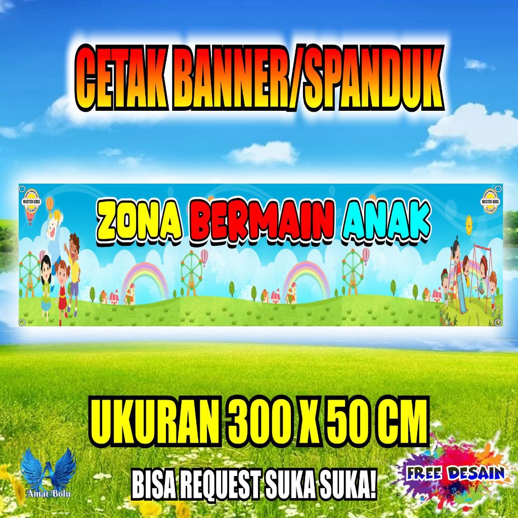 Jual Cetak Banner Cetak Spanduk ZONA BERMAIN ANAK Ukuran 300X50CM BISA ...