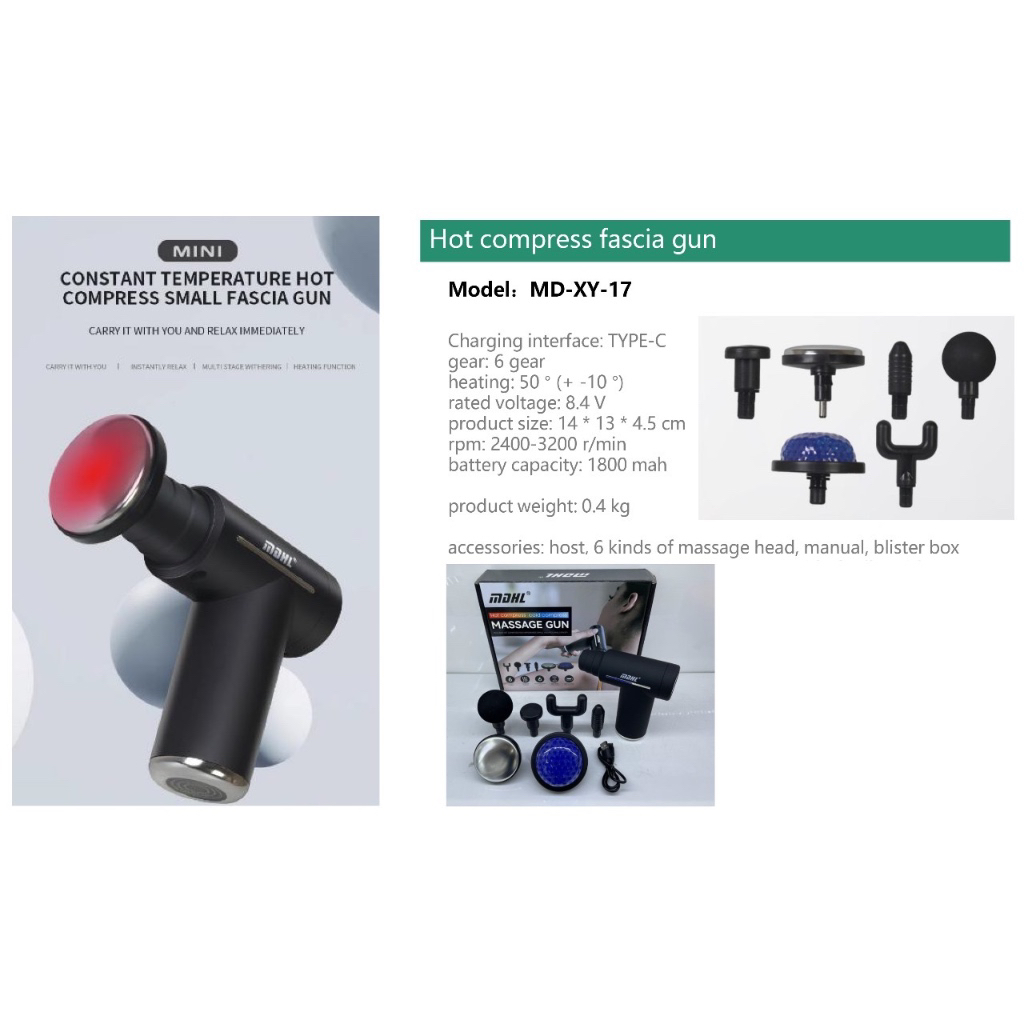 Jual Massage Gun MDHL Alat Pijat Dengan 6 Kepala Berbeda Panas dan ...