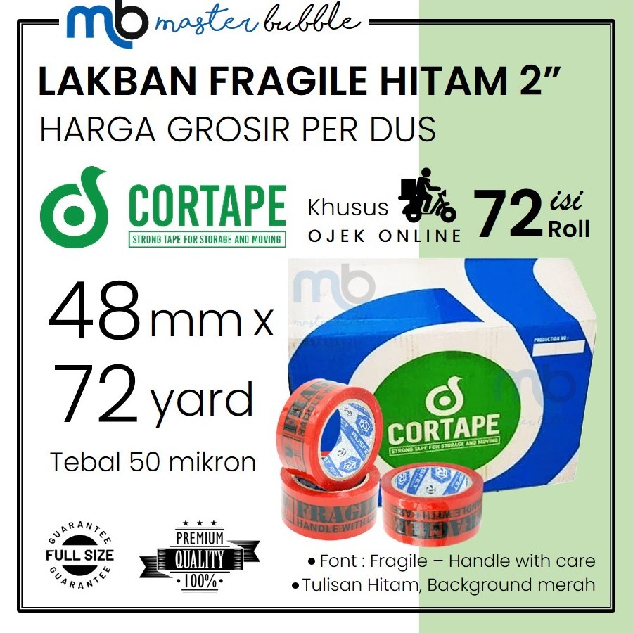 Jual Lakban Cortape Fragile Merah Hitam 2inch 48mm x 72yard Harga ...