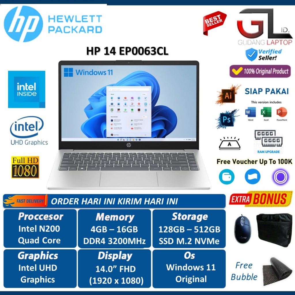 Jual LAPTOP MURAH HP 14 Intel i3 1315U 16GB RAM 512GB SSD 14.0 FHD IPS ...