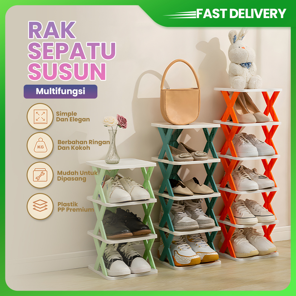 Jual Rak Sepatu Sendal Pot Bunga Ruang Tamu Susun 2 Tingkat 8 Tempat ...