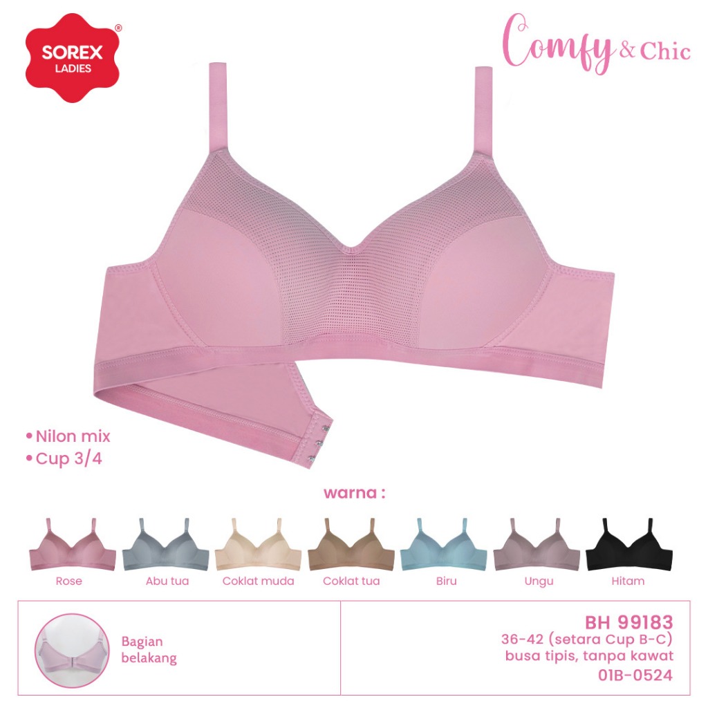 Jual Bra BH Sorex 99183 Tanpa Kawat Busa Tipis Kait 3 (Cup B) | Shopee Indonesia