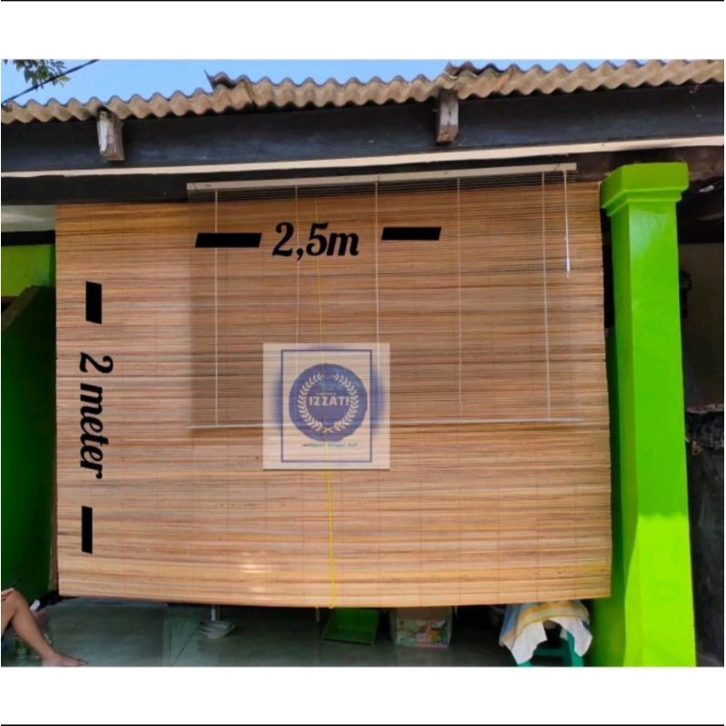 Jual Tirai bambu outdoor UK lebar 2,5 x Tinggi 2m + tali penggulung dn kerekan ring besi ...