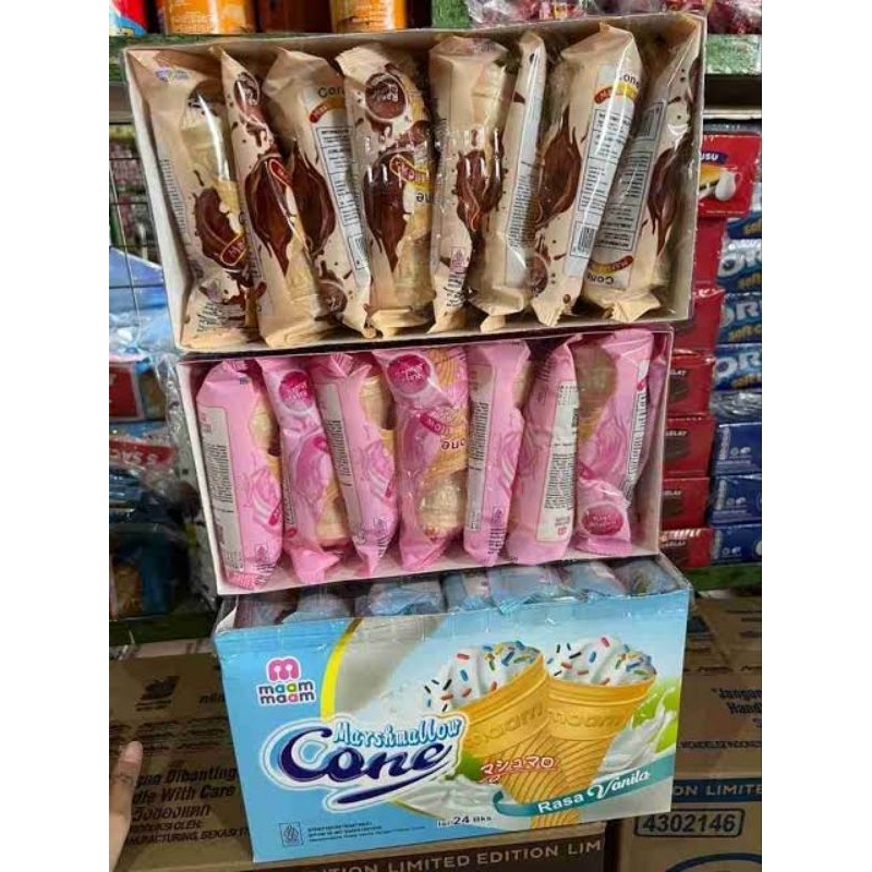 Jual MARSHMALLOW CONE ICE CREAM VANILA | STRAWBERY | COKELAT NETTO 12 ...