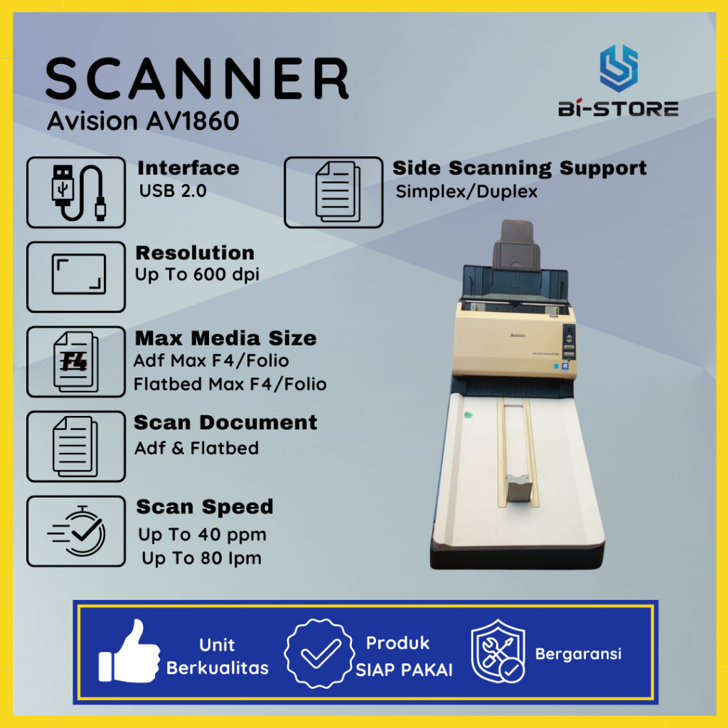 Jual Scanner Folio F4 Avision AV1860 Unit Normal Bisa Scan F4 Melalui ...