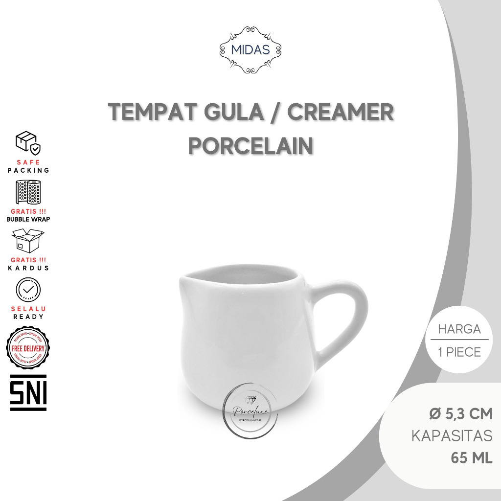 Jual Midas Tempat Gula Cair Porselen Putih 65 ml Creamer Sugar Pot Susu ...