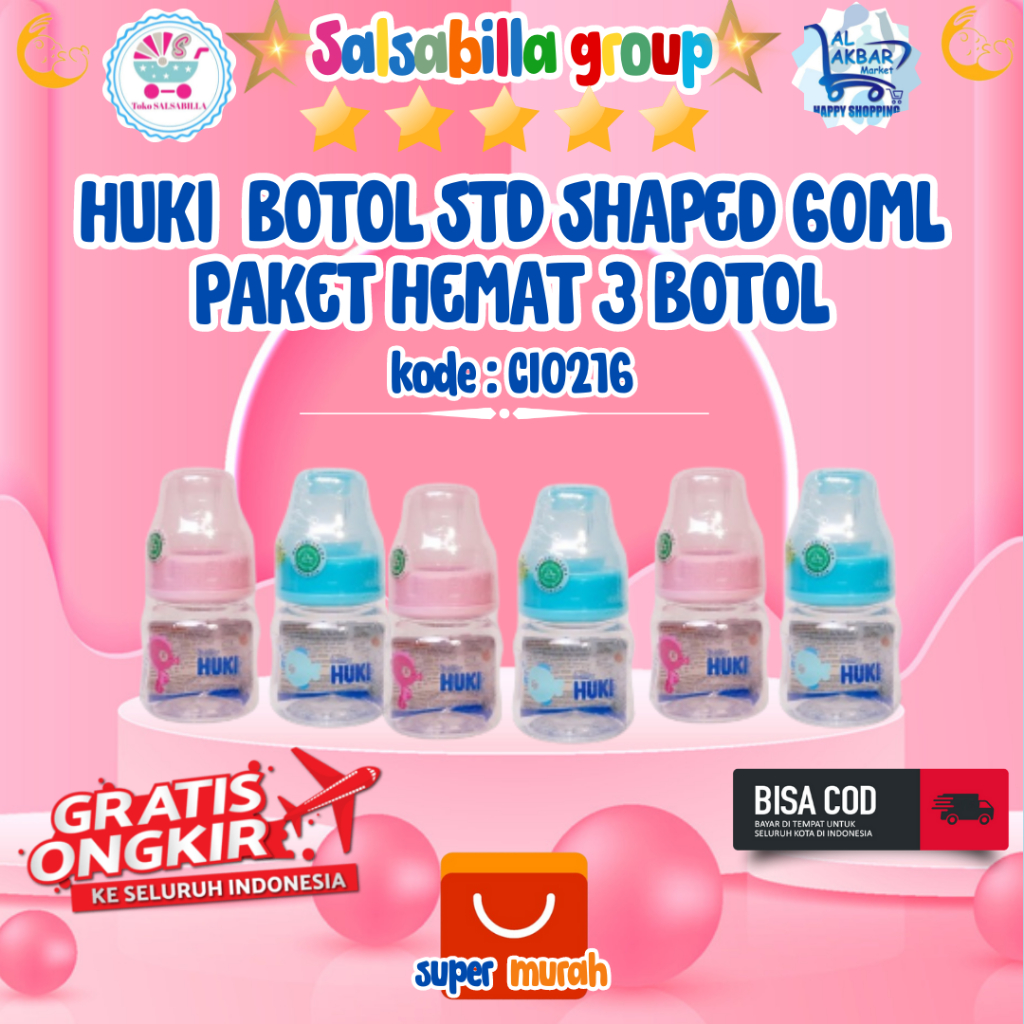 Jual HUKI BOTOL STD SHAPED 60ML CI0216 (PAKET 3PCS) | Shopee Indonesia