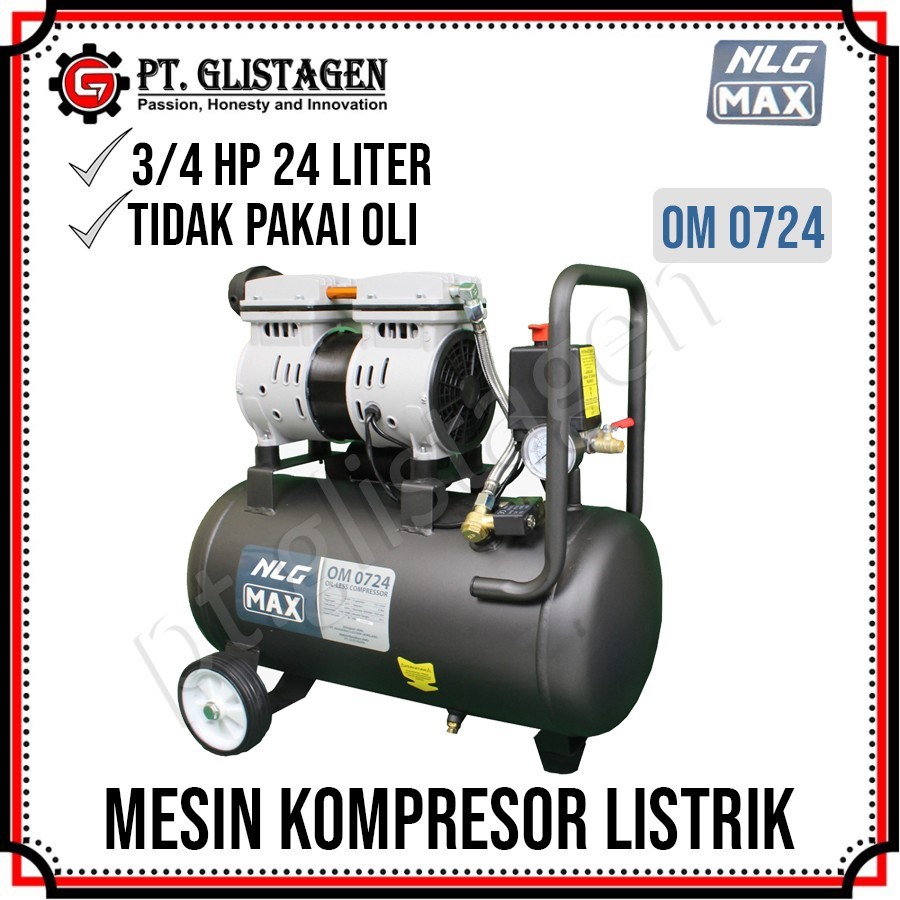 Jual Kompresor Angin Listrik NLG Max OilIes Silent 3/4HP24L OM 0724 ...