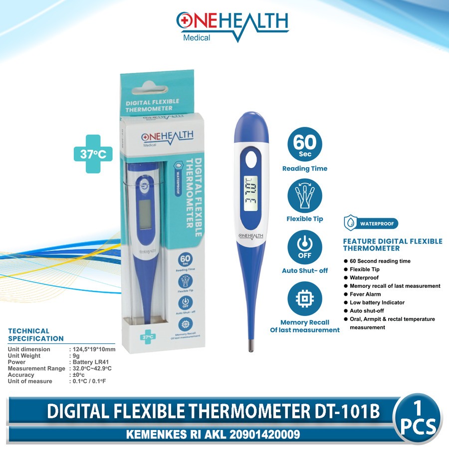 Jual Onehealth Digital Flexible Thermometer DT-101B Alat Ukur Suhu Badan Fleksible Bisa Dijepit ...