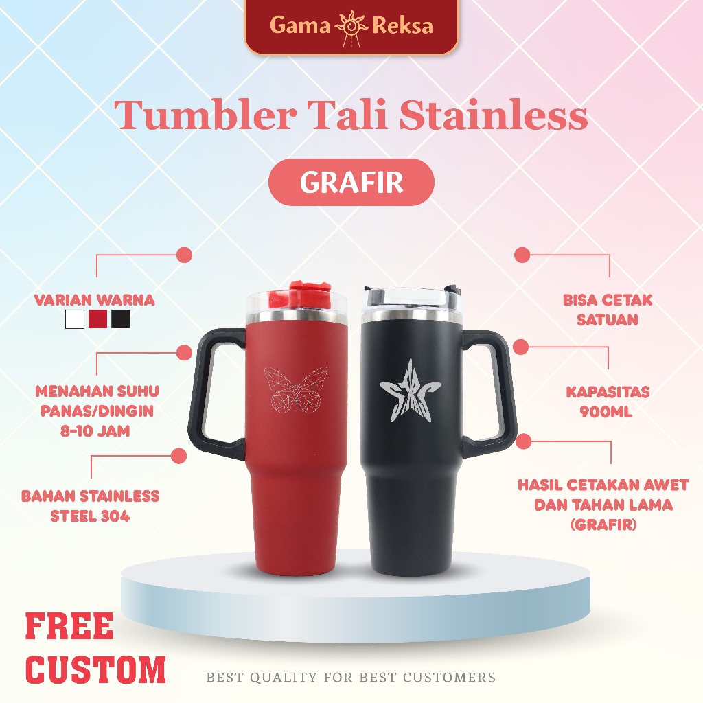Jual Tumbler Gagang Jumbo Stainless Steel Custom Laser Grafir Botol Air ...
