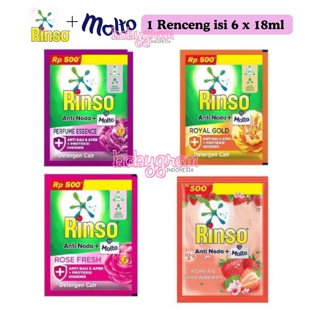 Jual Rinso Deterjen Cair Molto Sachet Korean Strawberry 18ml Renceng 6 ...