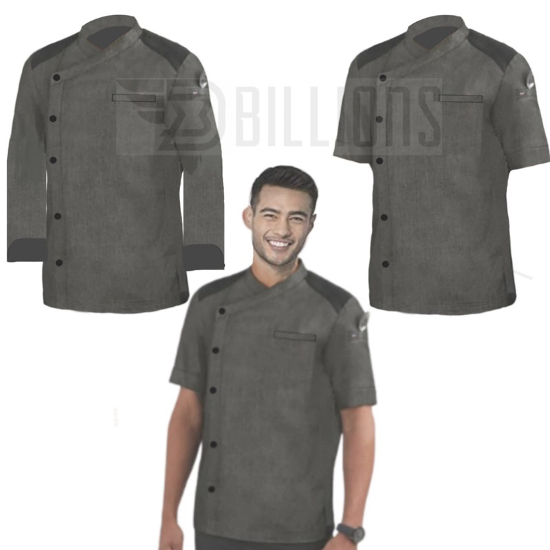 Jual Baju Koki Chef Jacket Abu Two Tone Lengan Panjang Pendek Pria ...