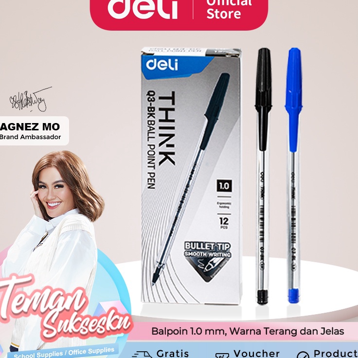 Jual Buy here Deli Ballpoint Pen Pulpen Bolpoin 1 mm Isi 12 pcs ...