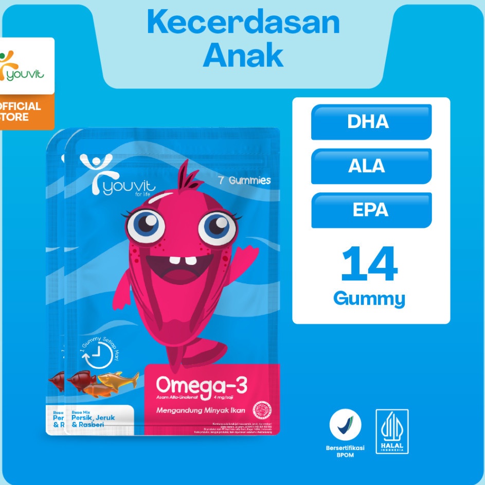 Jual Produk Youvit Omega 3 Anak 2 Sachet 14 Hari untuk Otak Mata Anak ...