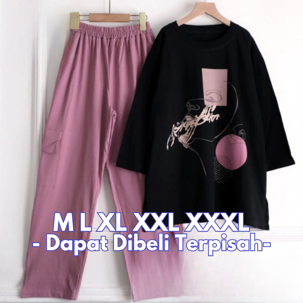 Jual Baju Setelan Wanita Karen Set BO Kaos Katun Combed M L XL XXL XXXL ...