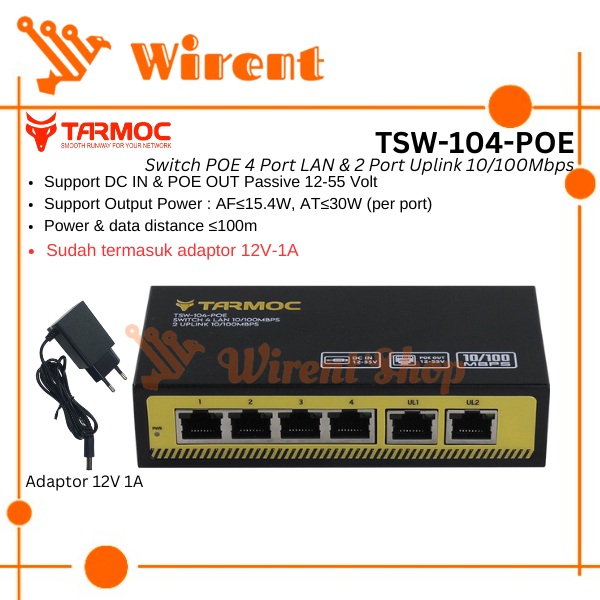 Jual Tarmoc TSW-104-POE | Switch POE 12V 24V 48V Mikrotik Ubiquiti IP ...