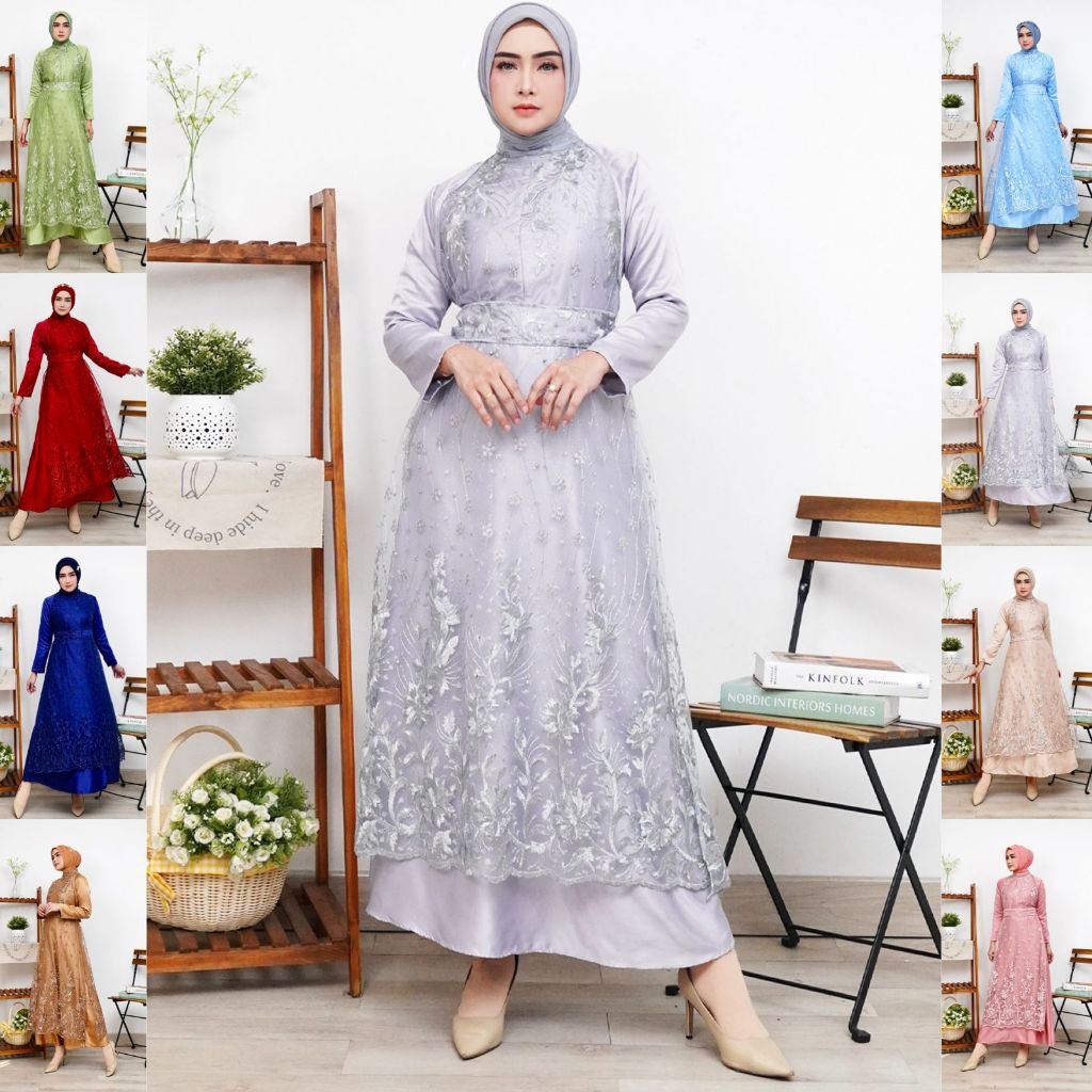 Jual (ZXC) 2IN1 THALITA DRESS INNER + OUTER BRUKAT TILLE PREMIUM / FREE BELT / GAMIS MAXI DRESS ...