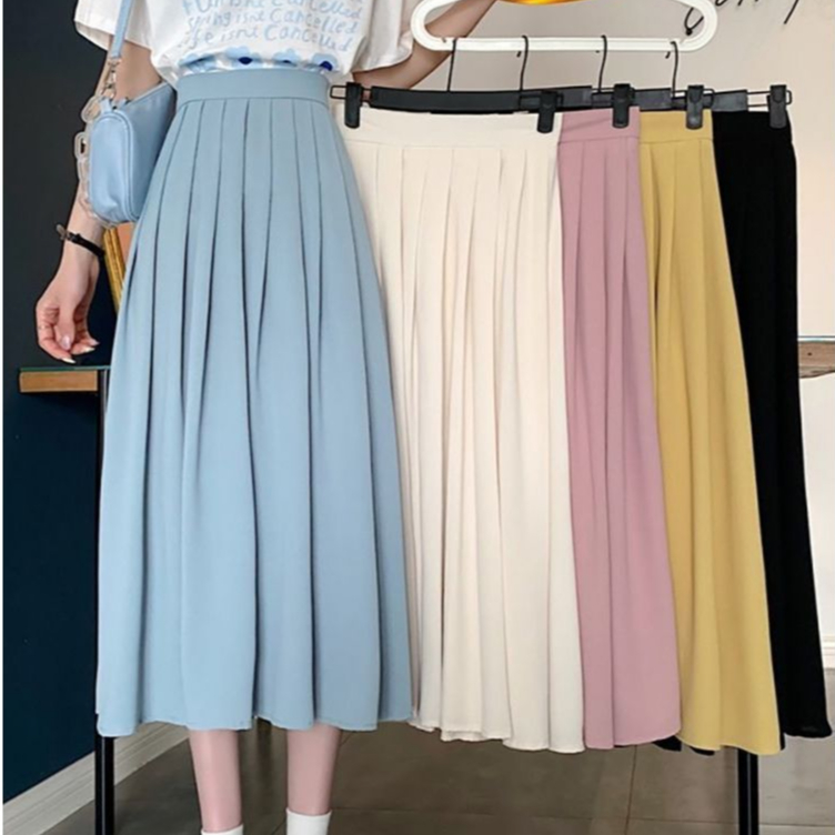 Jual Rok lipit wanita gaya Korea rok a-line panjang menengah kasual dan ...