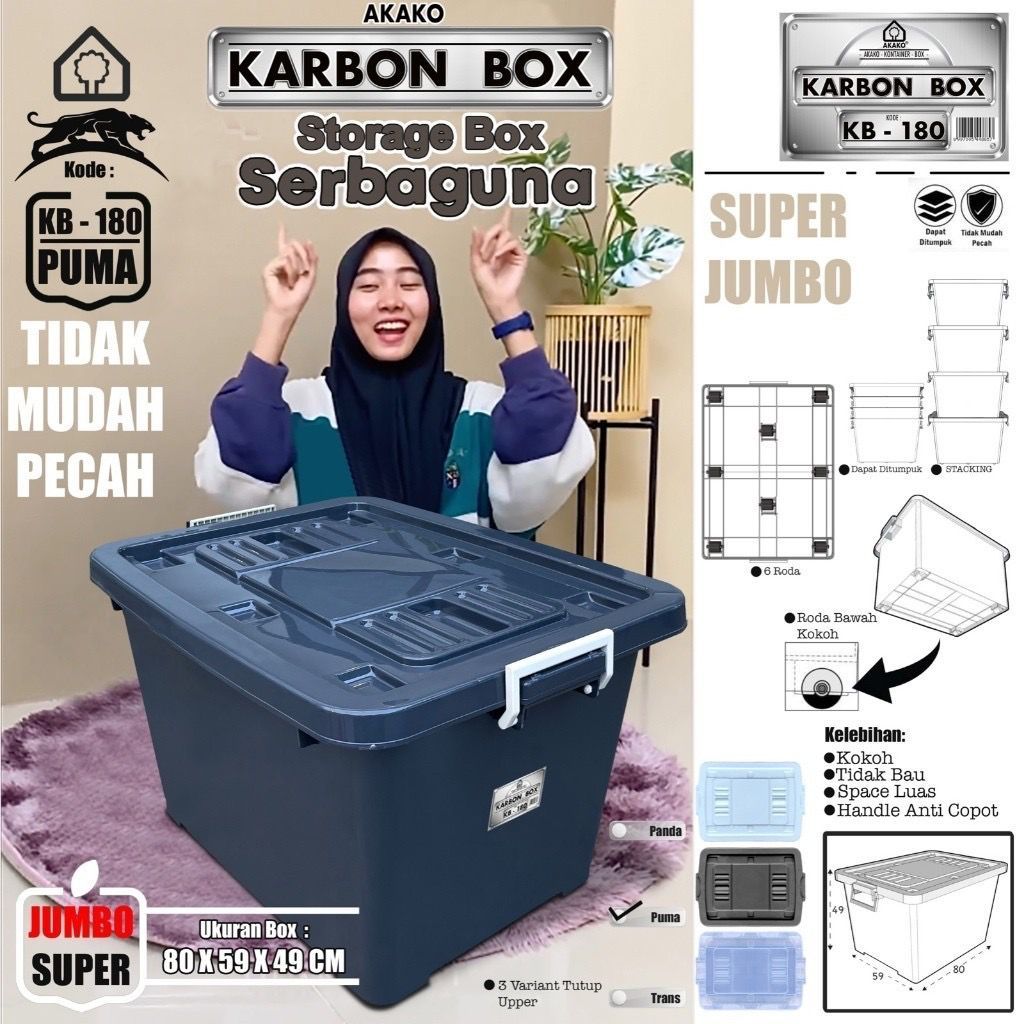 Jual AKAKO - KARBON BOX PUMA BLACK JUMBO KONTRAINER PLASTIK TUTUP HITAM ...