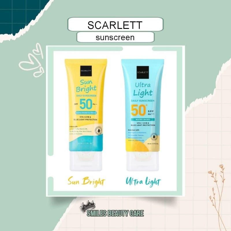 Jual Scarlett Whitening Sunscreen Sun Bright Daily SPF 50 PA+++ Ultra Light Sunscreen 50ML ...