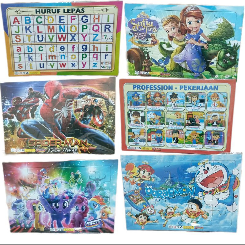 Jual pazel karton/puzzle indukasi anak bergambar kartun angka&huruf ...