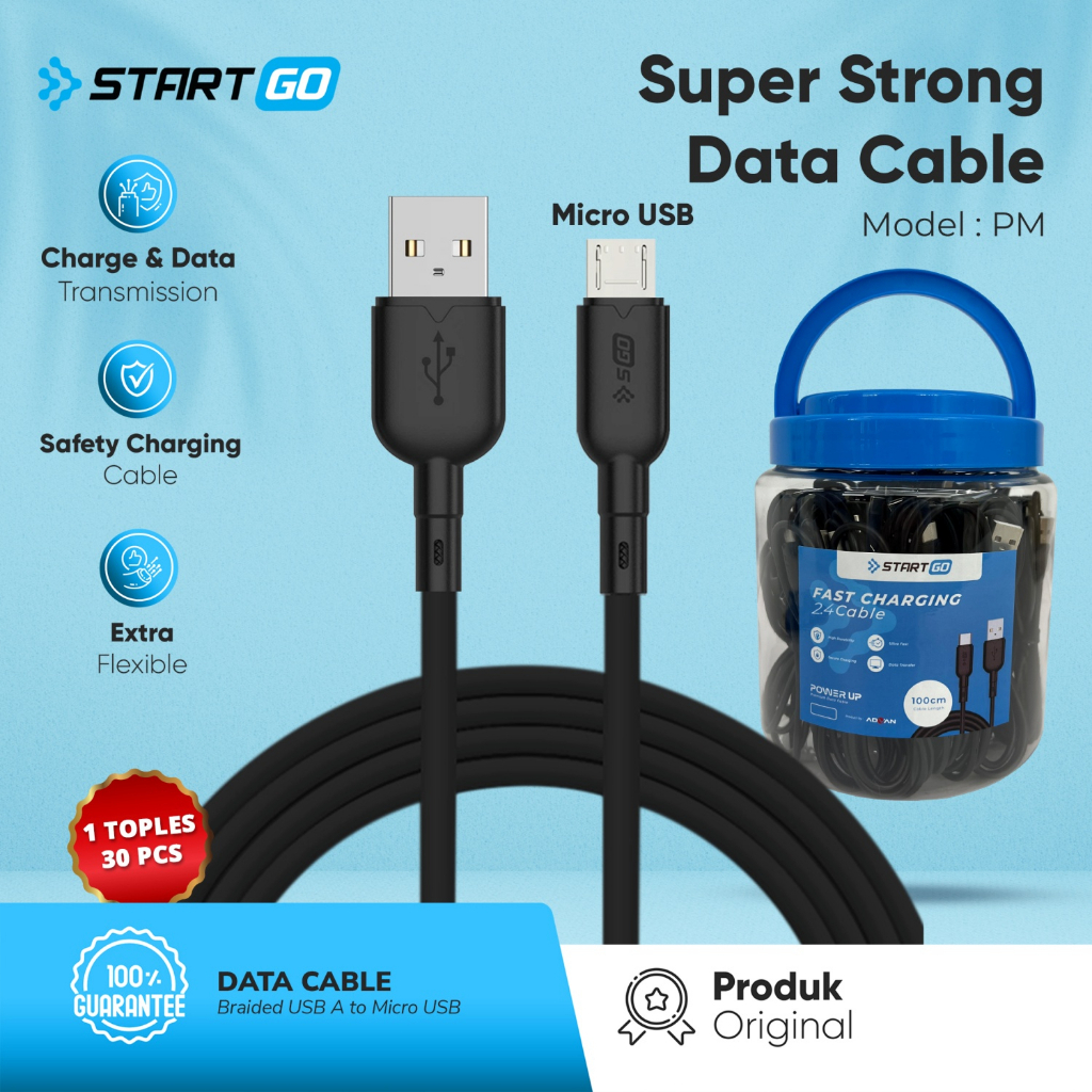Jual StartGo PM Kabel Data USB Micro PVC 2.4A Fast Charging 1 Toples Isi 30 Pcs | Shopee Indonesia