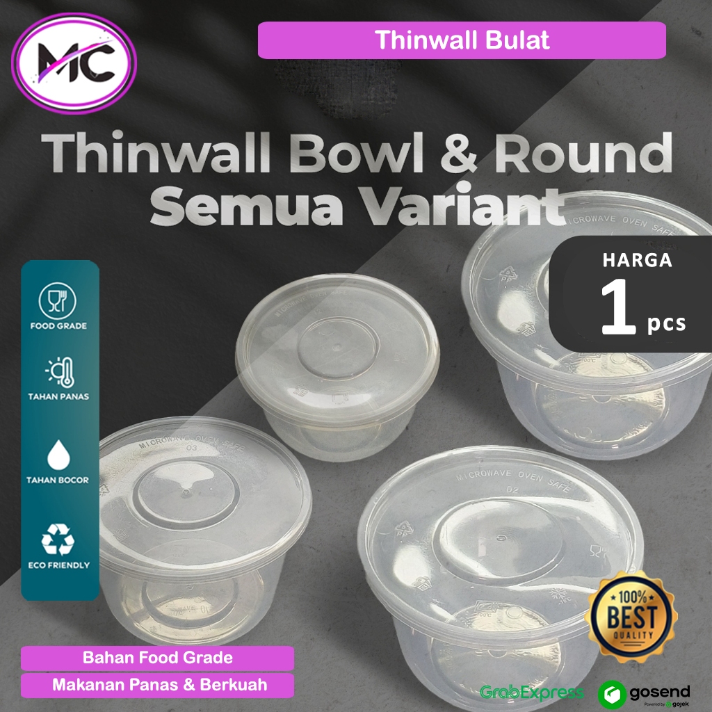 Jual Thinwall Bento Bulat Mangkuk Makan Dengan Penutup Plastik Kemasan Rice Bowl Round 200 300 ...