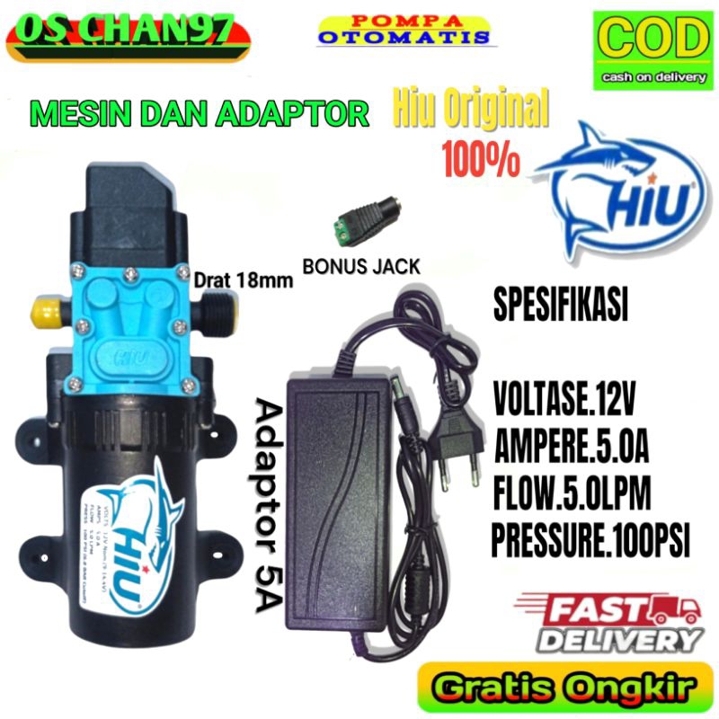 Jual Dinamo pompa air dc 12v Hiu original 6.8Bar 100 psi dan adaptor ...