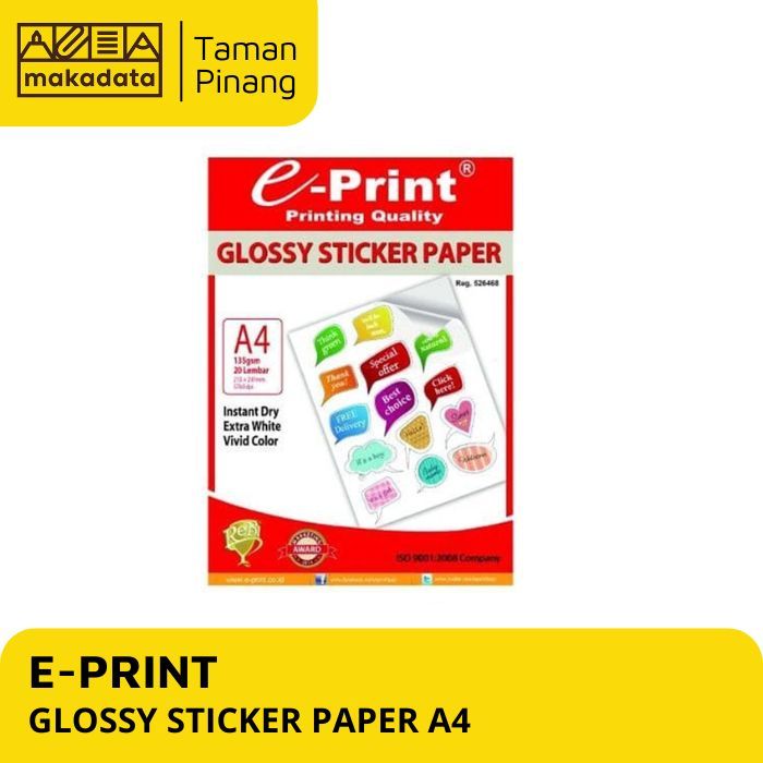 Jual KERTAS STICKER / E-PRINT GLOSSY STICKER PAPER A4 135 GRAM (1 PACK ...
