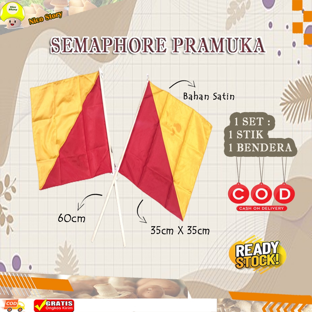 Jual (NCS) Set Bendera Semaphore + Stick Semapor Pramuka Satin Kualitas ...