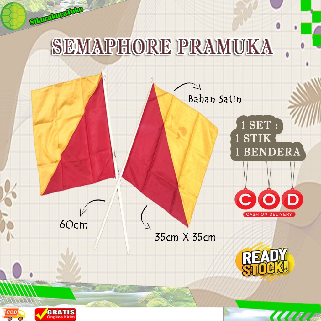 Jual (SDA) Set Bendera Semaphore + Stick Semapor Pramuka Satin Kualitas ...