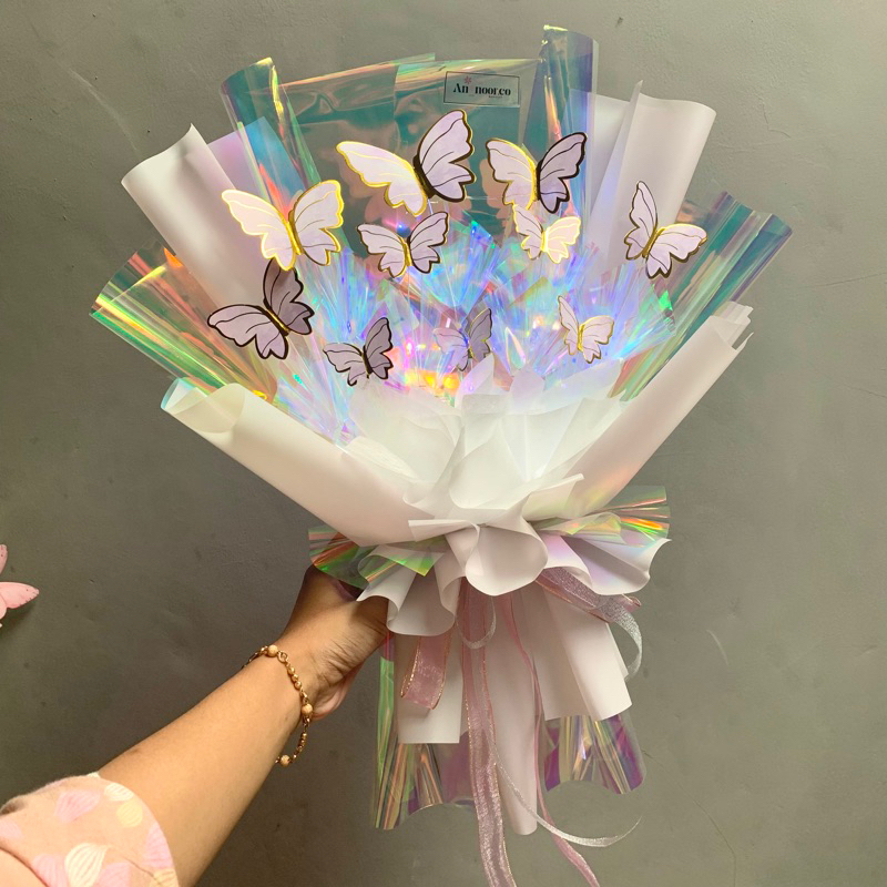Jual Bouquet Butterfly Led Hologram l buket kupu-kupu lampu led hadiah ...